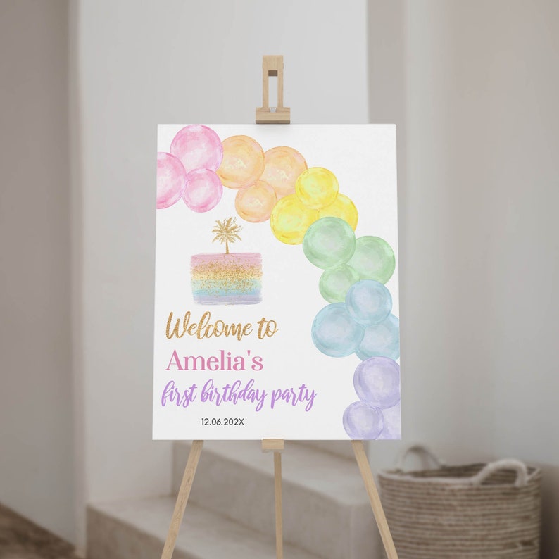 EDITABLE Pastel Rainbow Welcome Sign Rainbow Birthday Sign - Etsy
