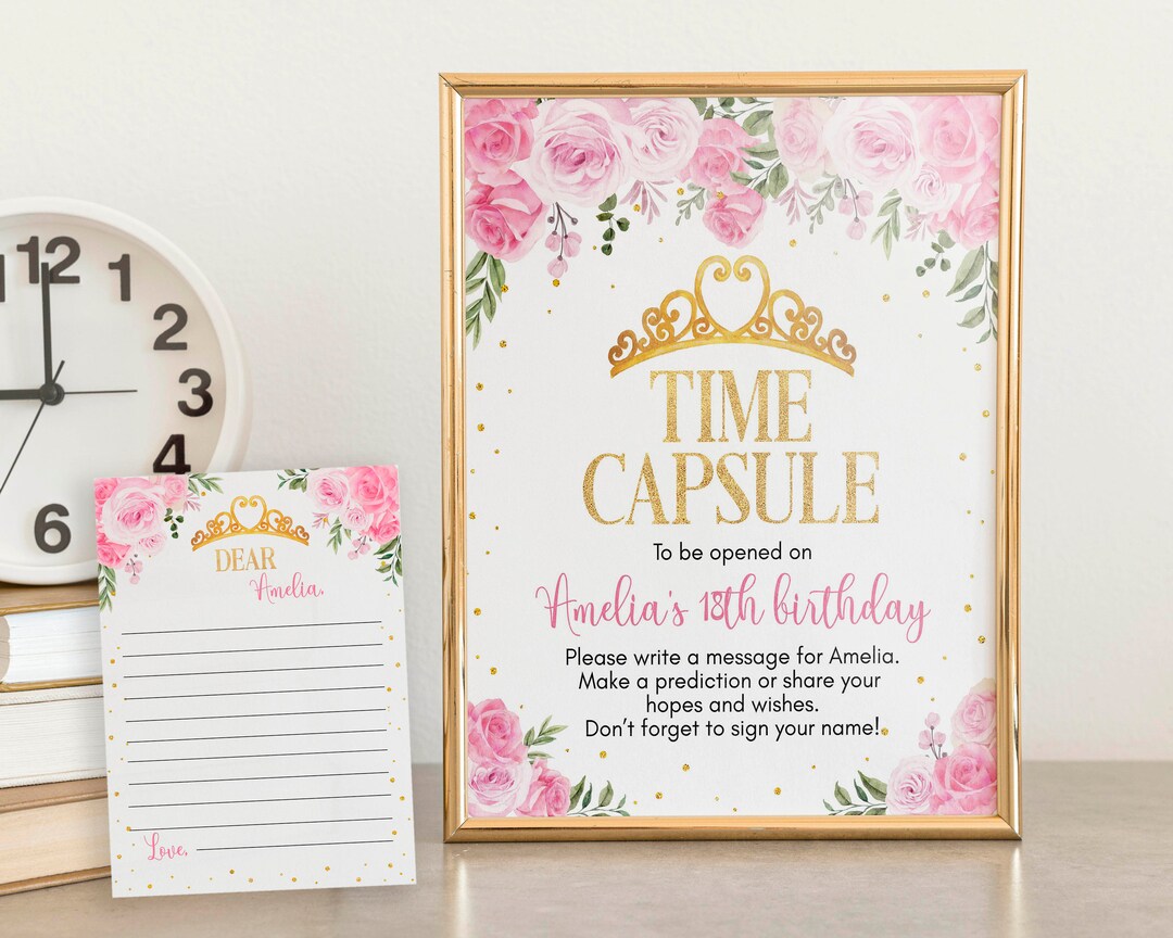 EDITABLE Princess Birthday Party Time Capsule Template, Princess Crown ...