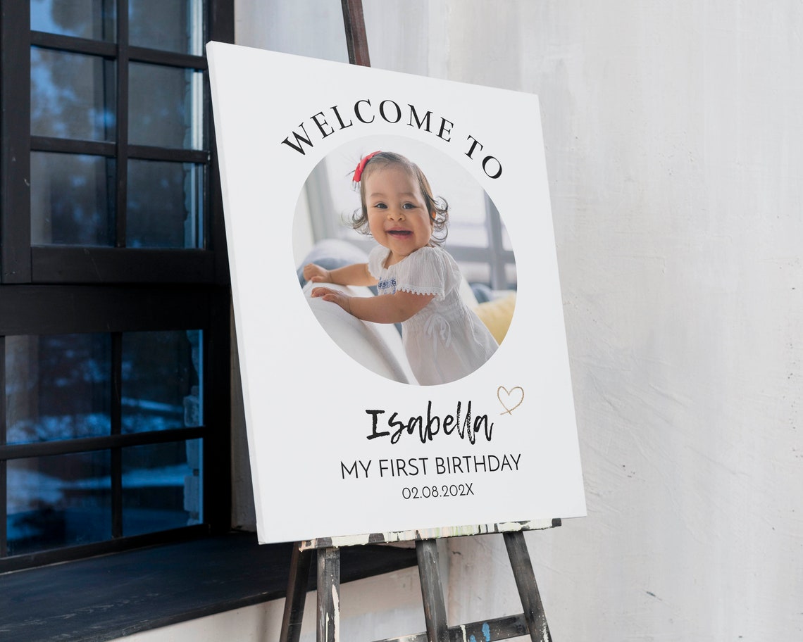 EDITABLE Photo Birthday Welcome Sign Modern Birthday Welcome - Etsy