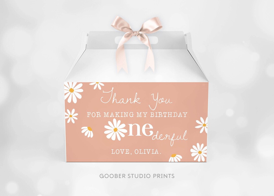EDITABLE Daisy Birthday Party Gable Gift Box Label, Boho Daisy Favor ...