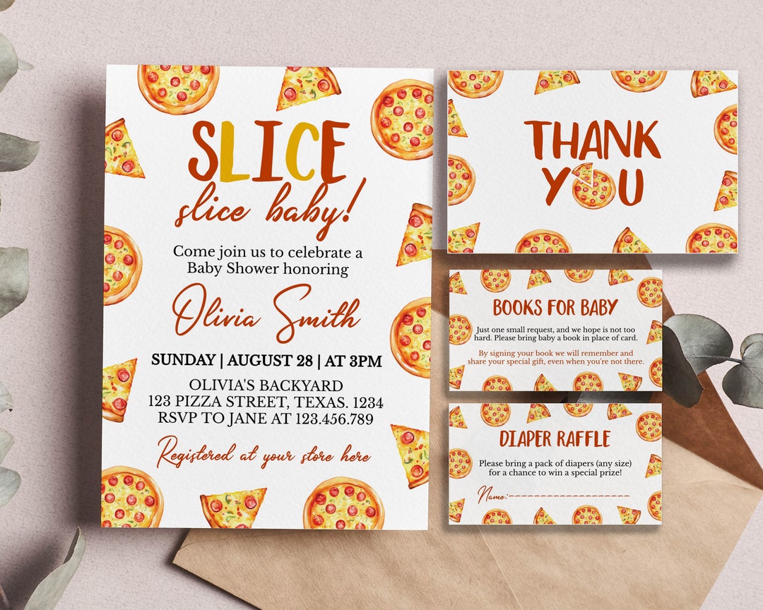 EDITABLE Pizza Baby Shower Invitation Set, Slice Slice Baby Invite ...