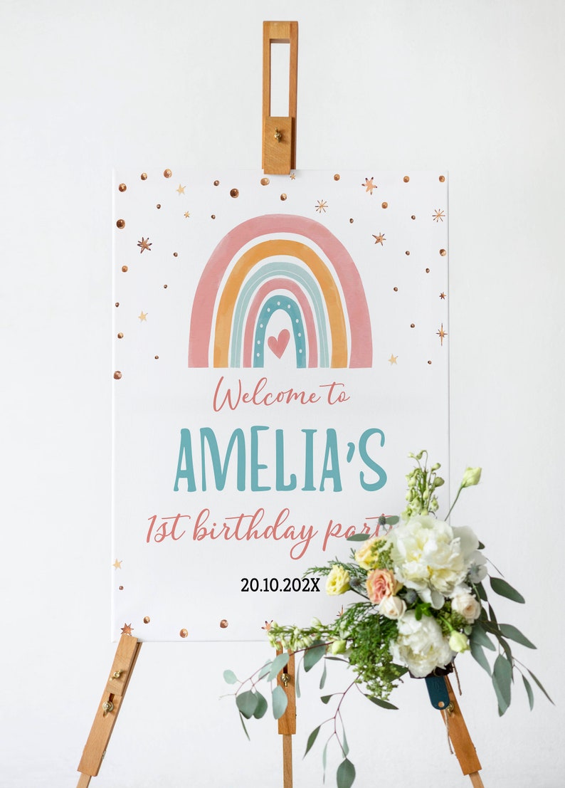 EDITABLE Boho Rainbow Welcome Sign Rainbow Birthday Sign - Etsy