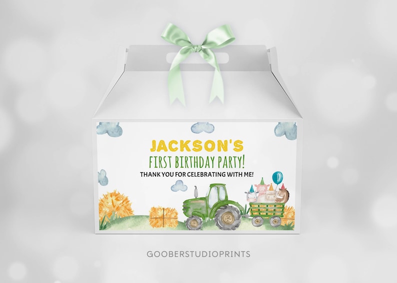 EDITABLE Tractor Gable Gift Box Label Tractor Birthday Party - Etsy