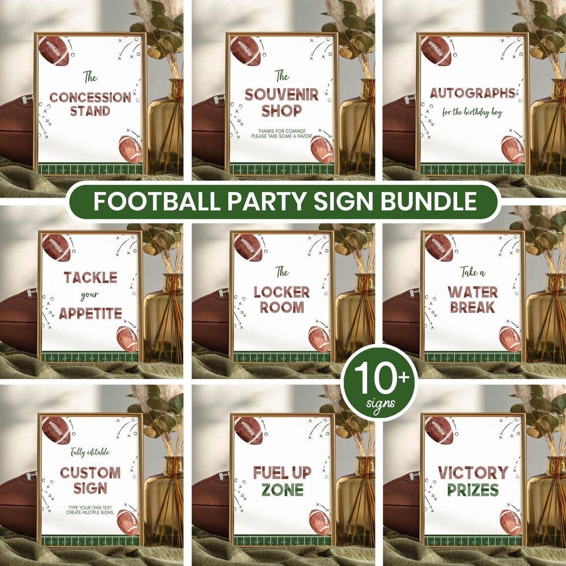 EDITABLE Football Party Sign Set, First Year Down Birthday Favor Table ...