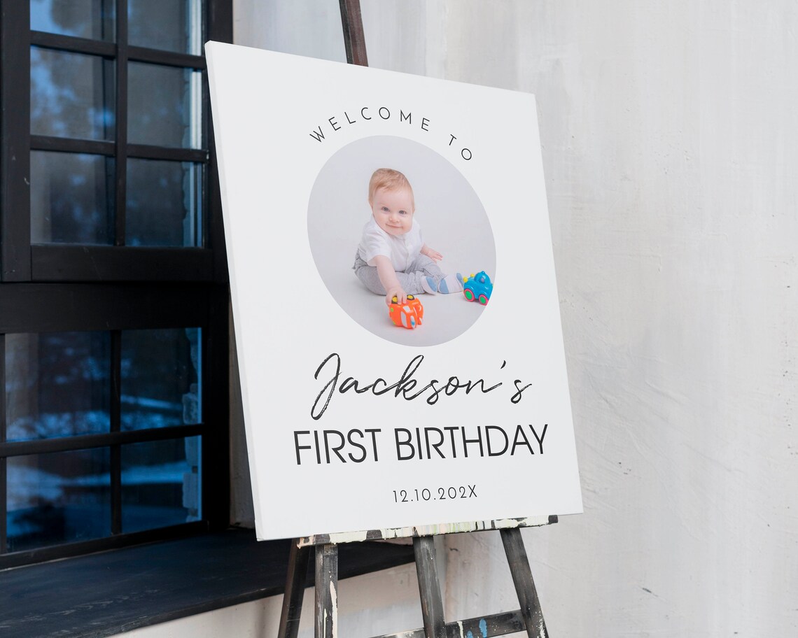 EDITABLE Photo Birthday Welcome Sign, Modern Birthday Welcome Sign ...