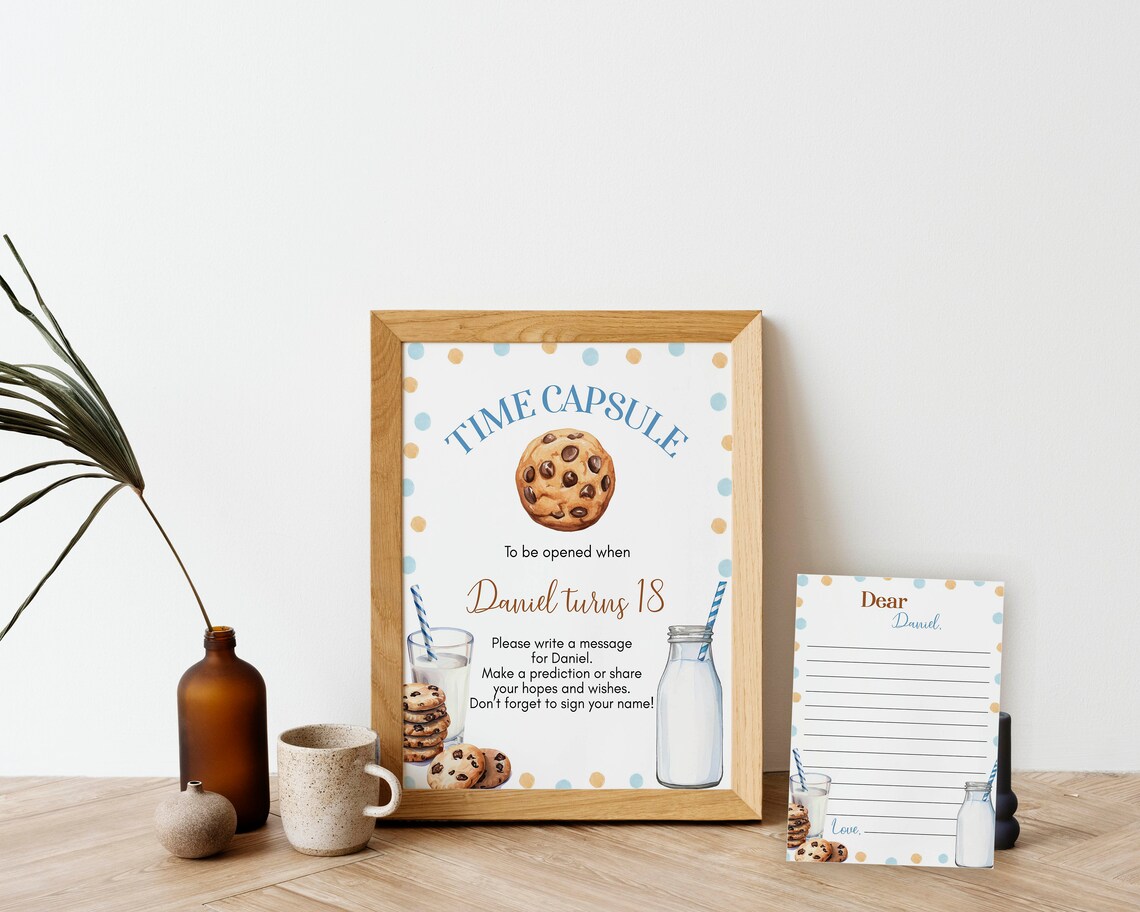 EDITABLE Milk and Cookies First Birthday Time Capsule Template, Boy 1st ...