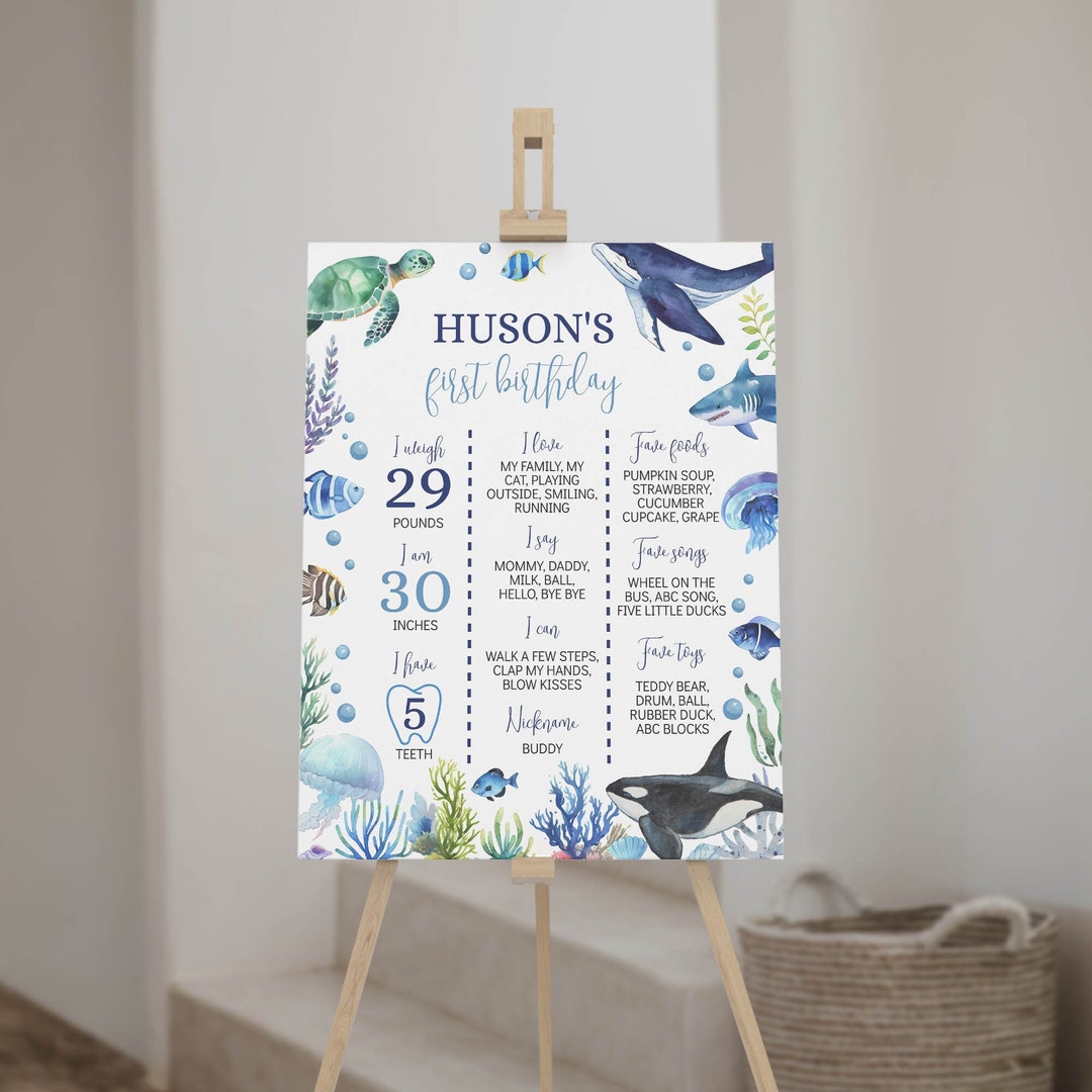 EDITABLE Under the Sea First Birthday Milestone Board, Oneder the Sea ...