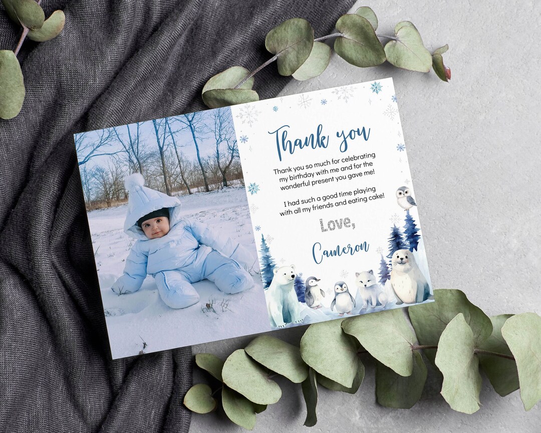 EDITABLE Winter Onederland Thank You Card Winter 1st Birthday - Etsy