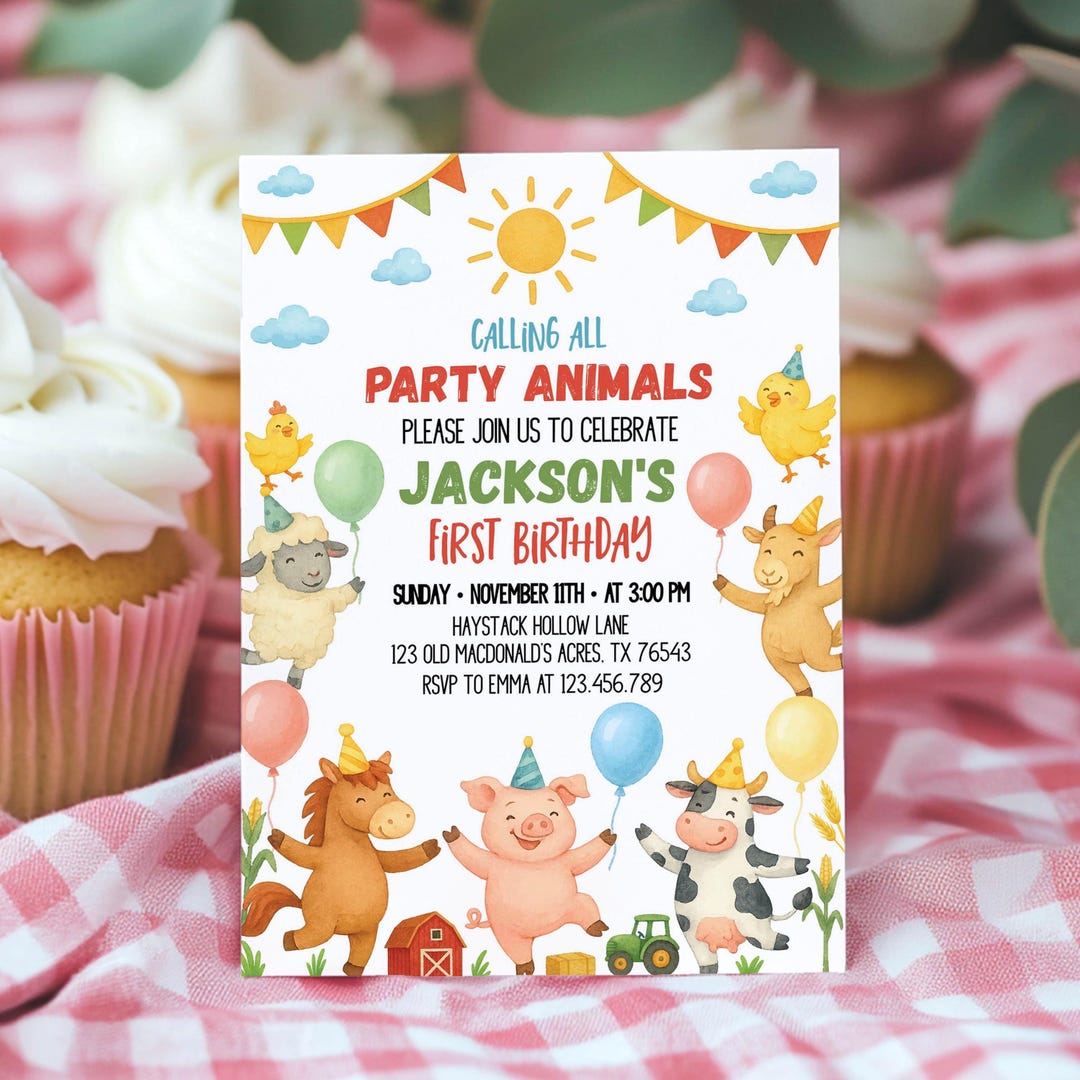 Editable Farm Party Animals Birthday Invitation, Any Age Farm Birthday ...
