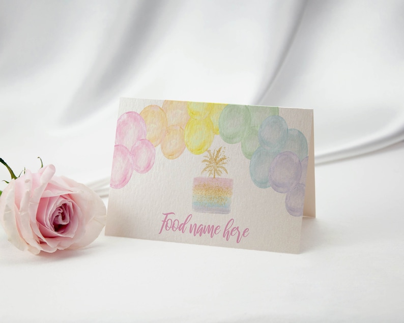 EDITABLE Pastel Rainbow Food Tent Card, Pastel Party Food Name Card ...