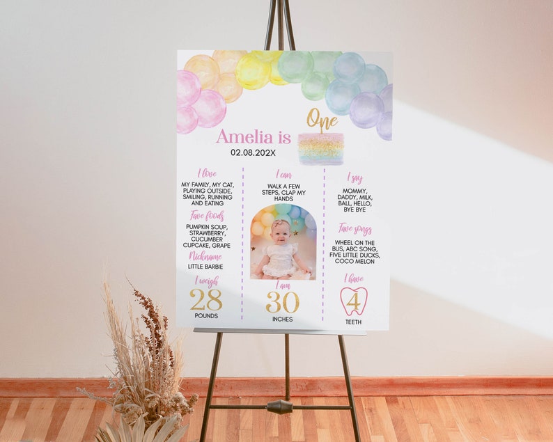 EDITABLE Pastel Rainbow First Birthday Milestone Sign Pastel - Etsy