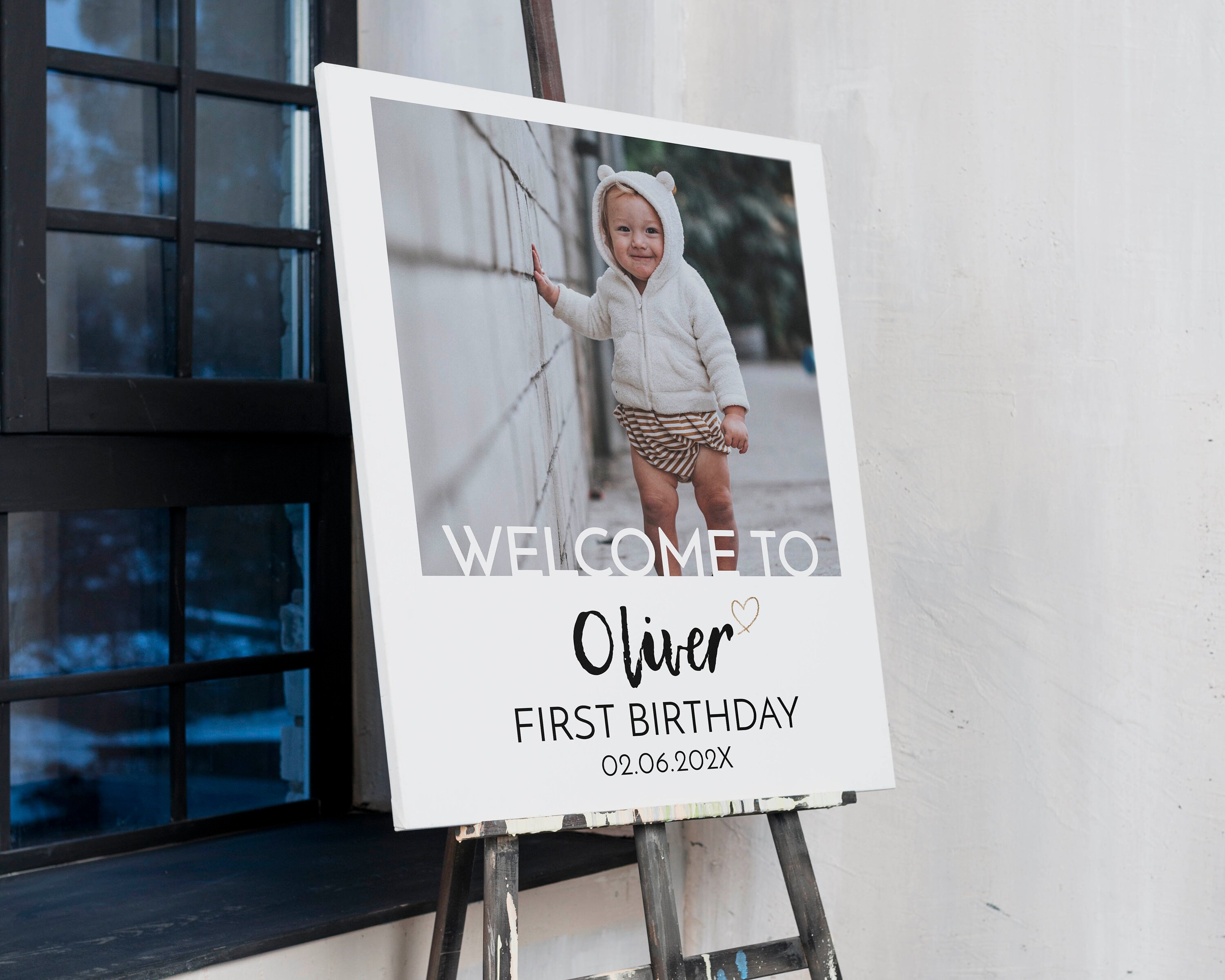 EDITABLE Photo First Birthday Sign, Modern Birthday Welcome Sign ...
