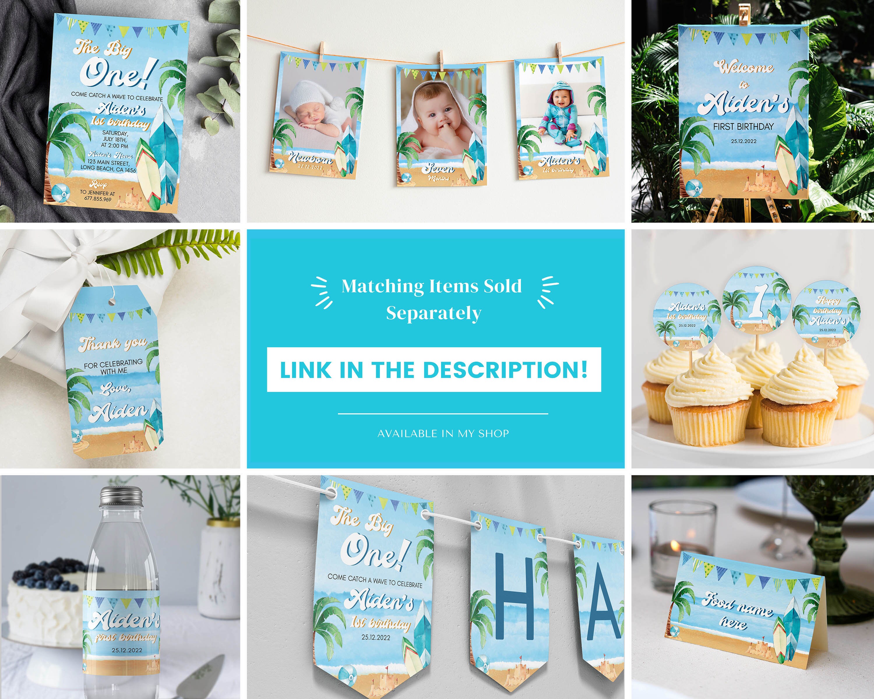 Editable Surf First Birthday Photo Banner Beach Party - Etsy
