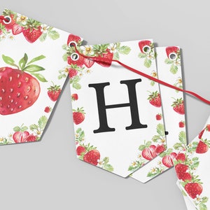Editable Strawberry First Birthday Banner, Berry Sweet Happy Birthday ...