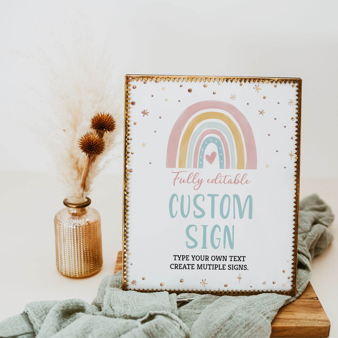 EDITABLE Boho Rainbow Custom Sign, Boho Birthday Table Sign, Modern ...