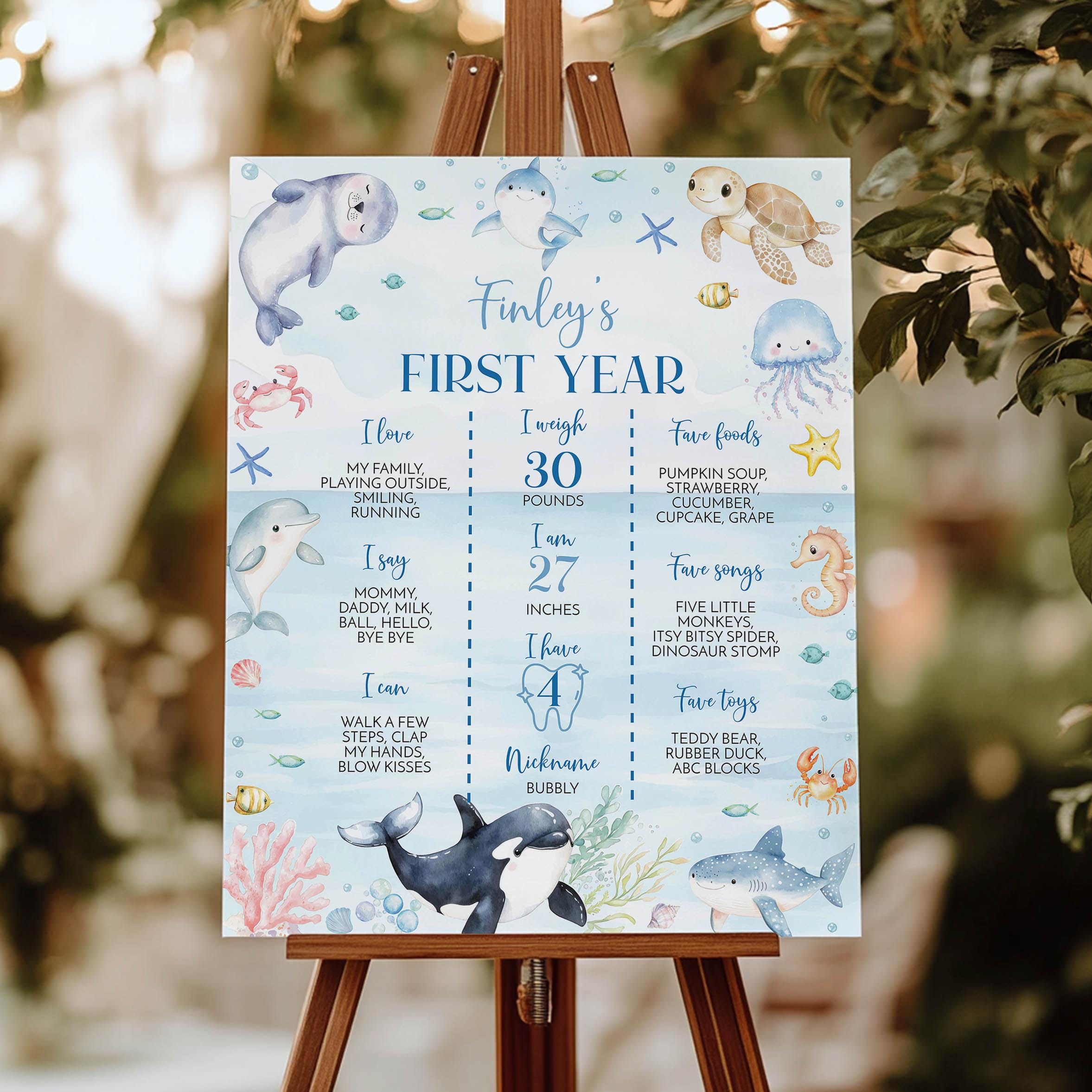 EDITABLE Under the Sea 1st Birthday Milestone Board, Oneder the Sea ...
