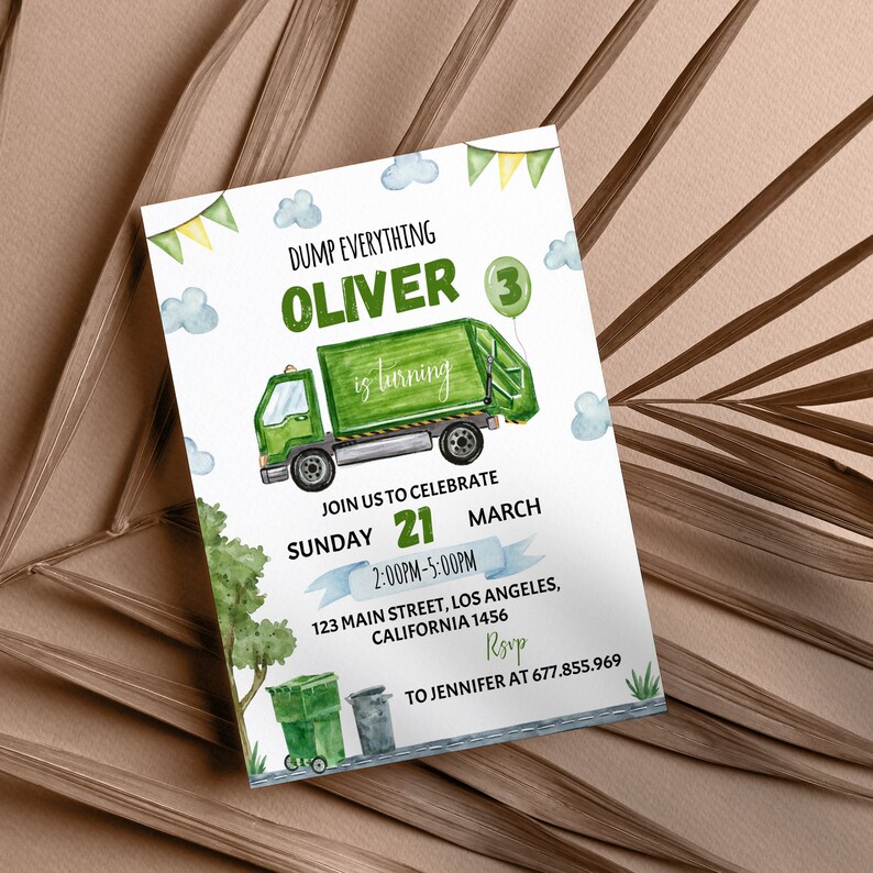 EDITABLE Trash Truck Birthday Invitation, Garbage Truck Invite, Dump ...