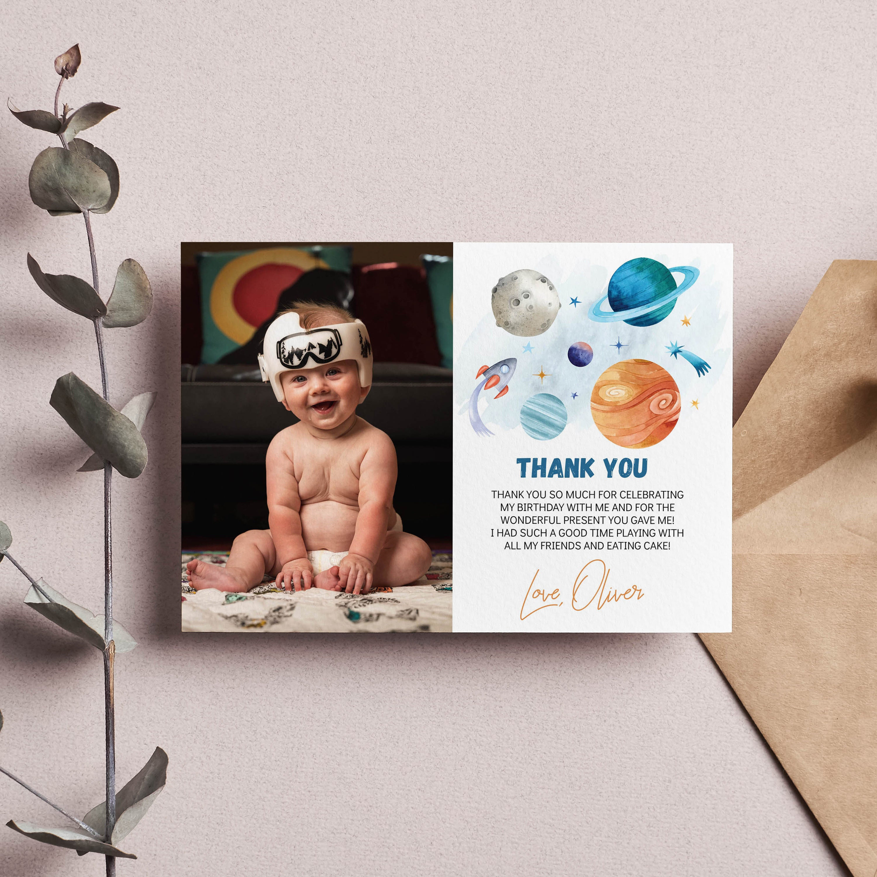 EDITABLE Outer Space Thank You Card Galaxy Birthday Photo - Etsy