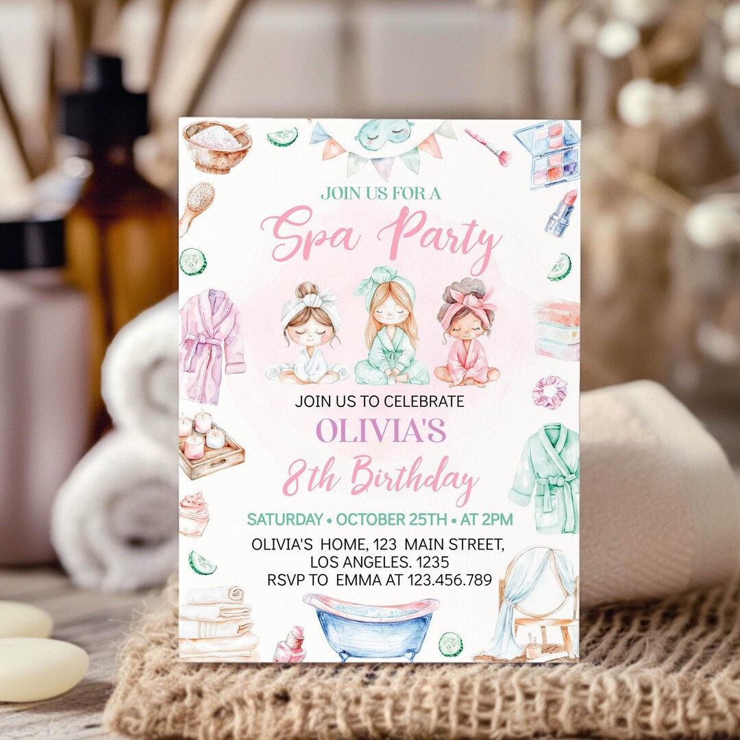 Spa-themed Birthday Invitation for Girls, Editable Spa Day Party Invite ...