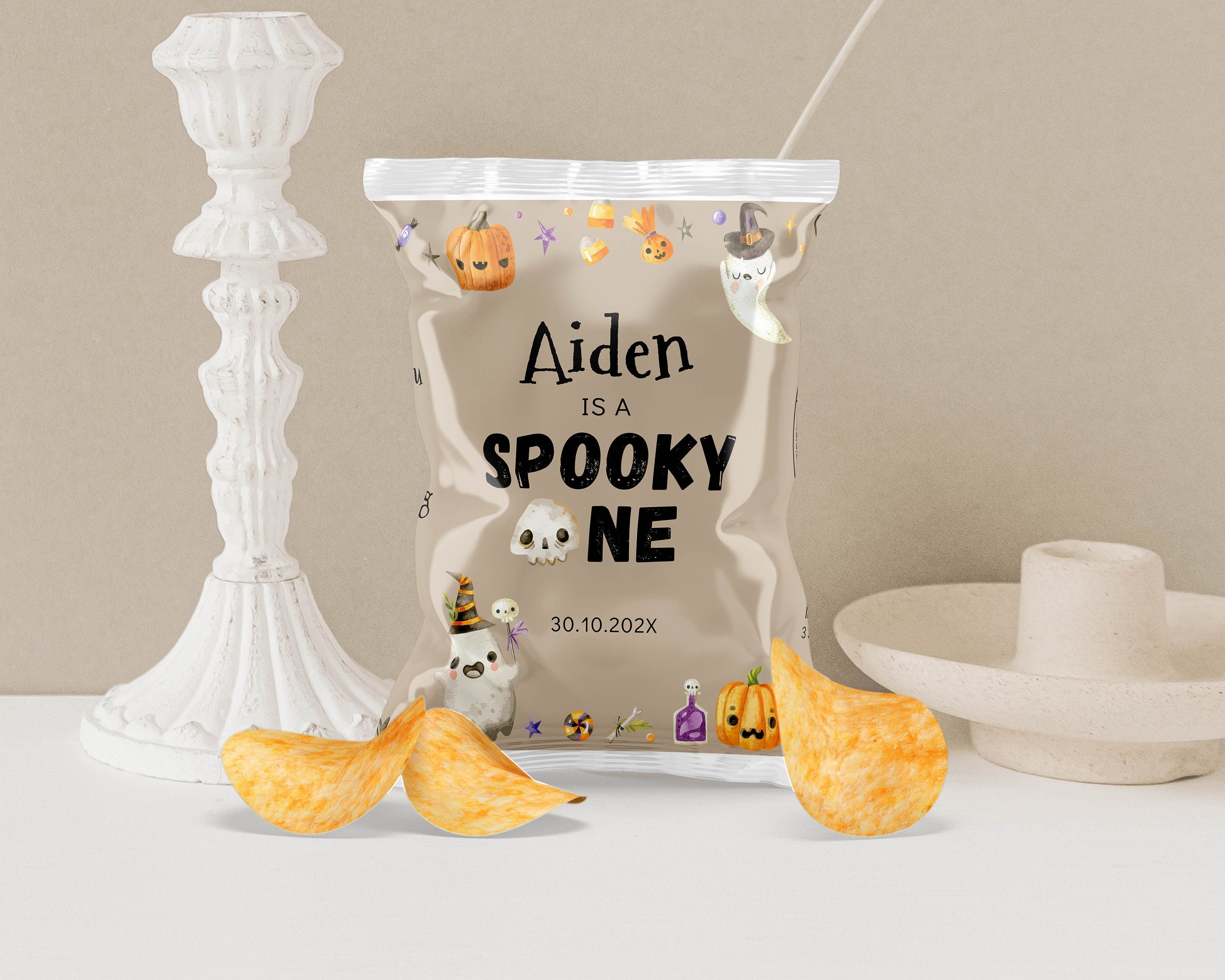 EDITABLE Spooky One Birthday Chip Bags Halloween 1st Birthday - Etsy