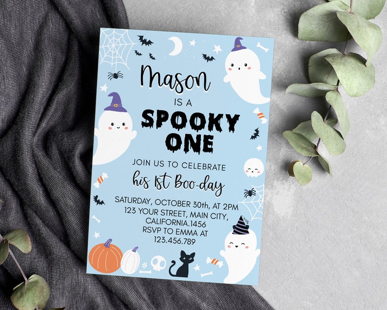 Editable Spooky One Birthday Invitation Bundle Halloween 1st - Etsy