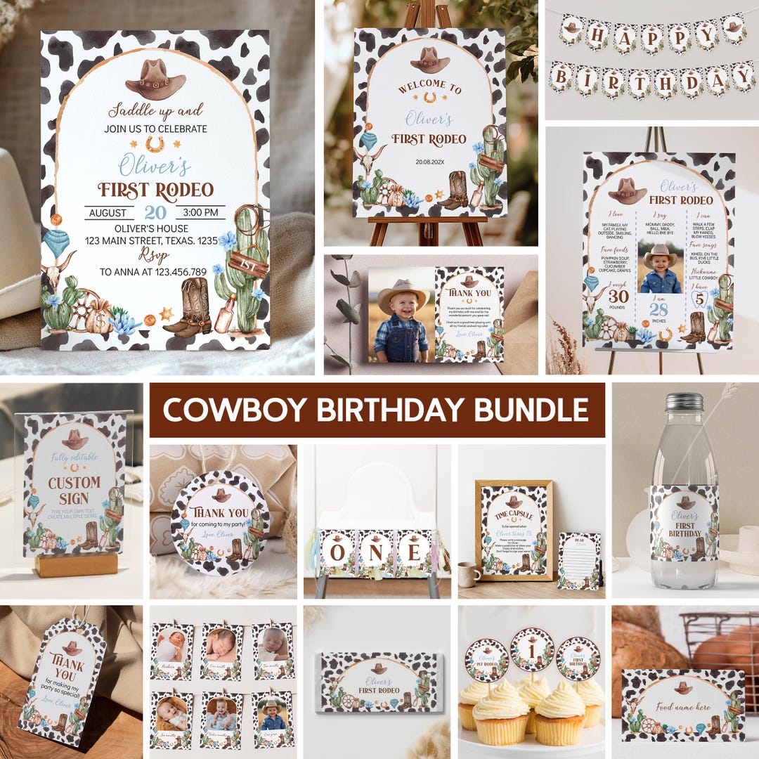 Editable First Rodeo Birthday Invitation Bundle, Cowboy 1st Birthday ...