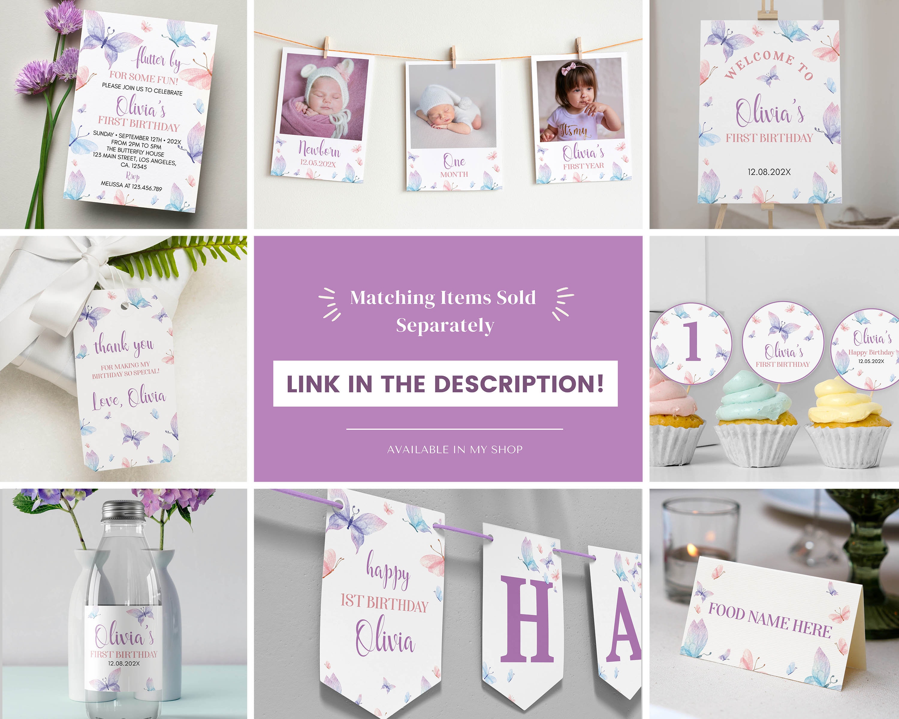 Editable First Year Photo Collage, 12 Month Photo Print, Butterfly 1st ...