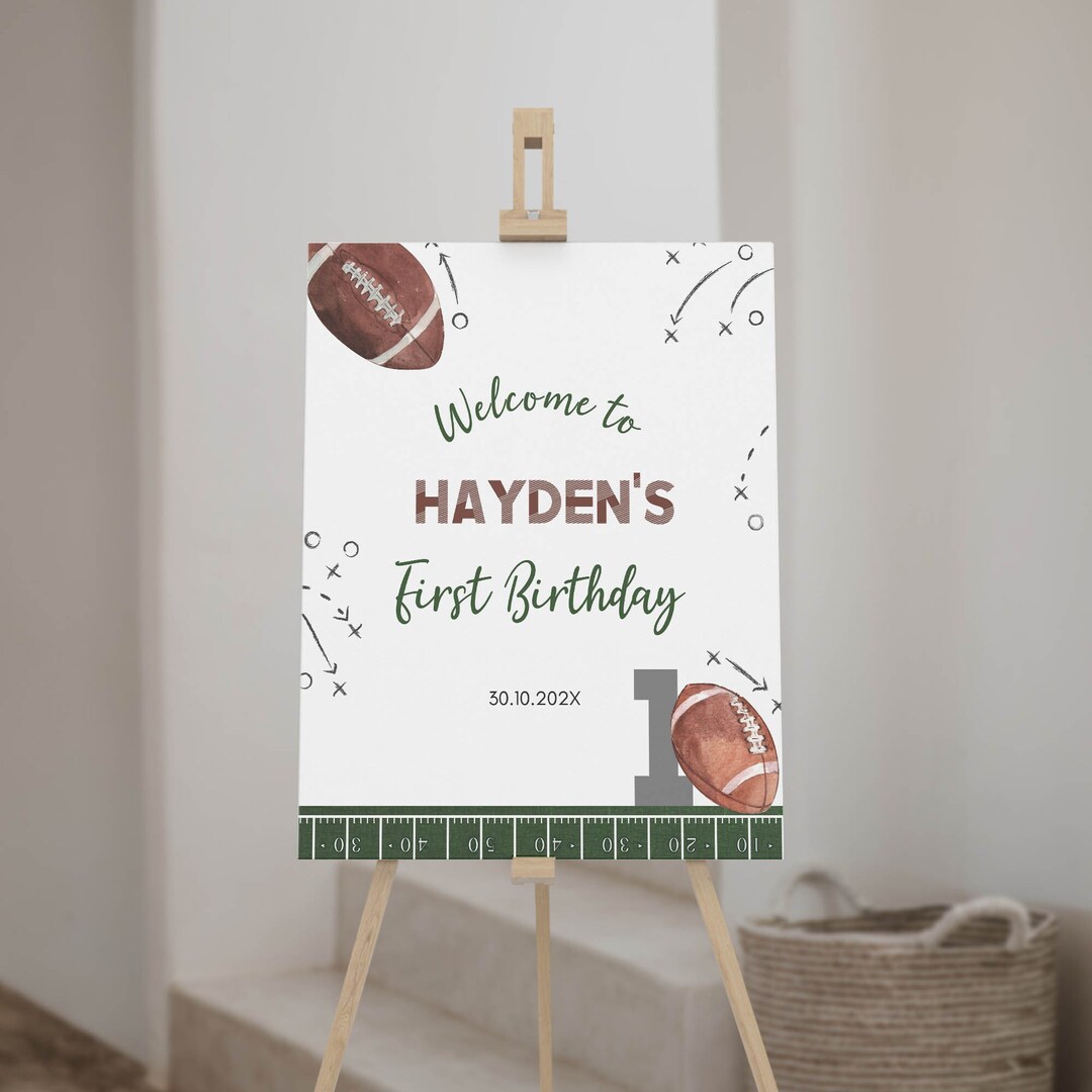 EDITABLE Football Birthday Welcome Sign, Sports Birthday Party Sign ...