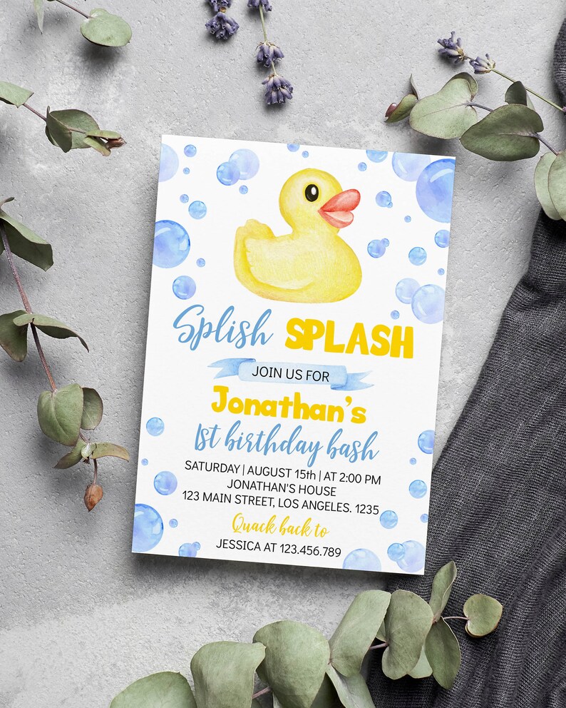 EDITABLE Rubber Duck Birthday Invitation, Boy 1st Birthday Invite ...