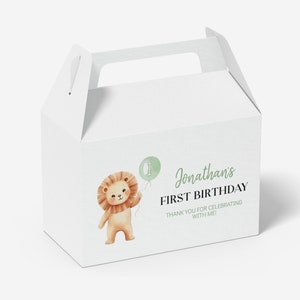 EDITABLE Lion 1st Birthday Gable Box Label, Lion First Birthday Gift ...