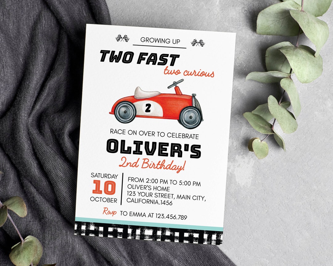 EDITABLE Too Fast Invitation Racing Car Birthday Invitation - Etsy