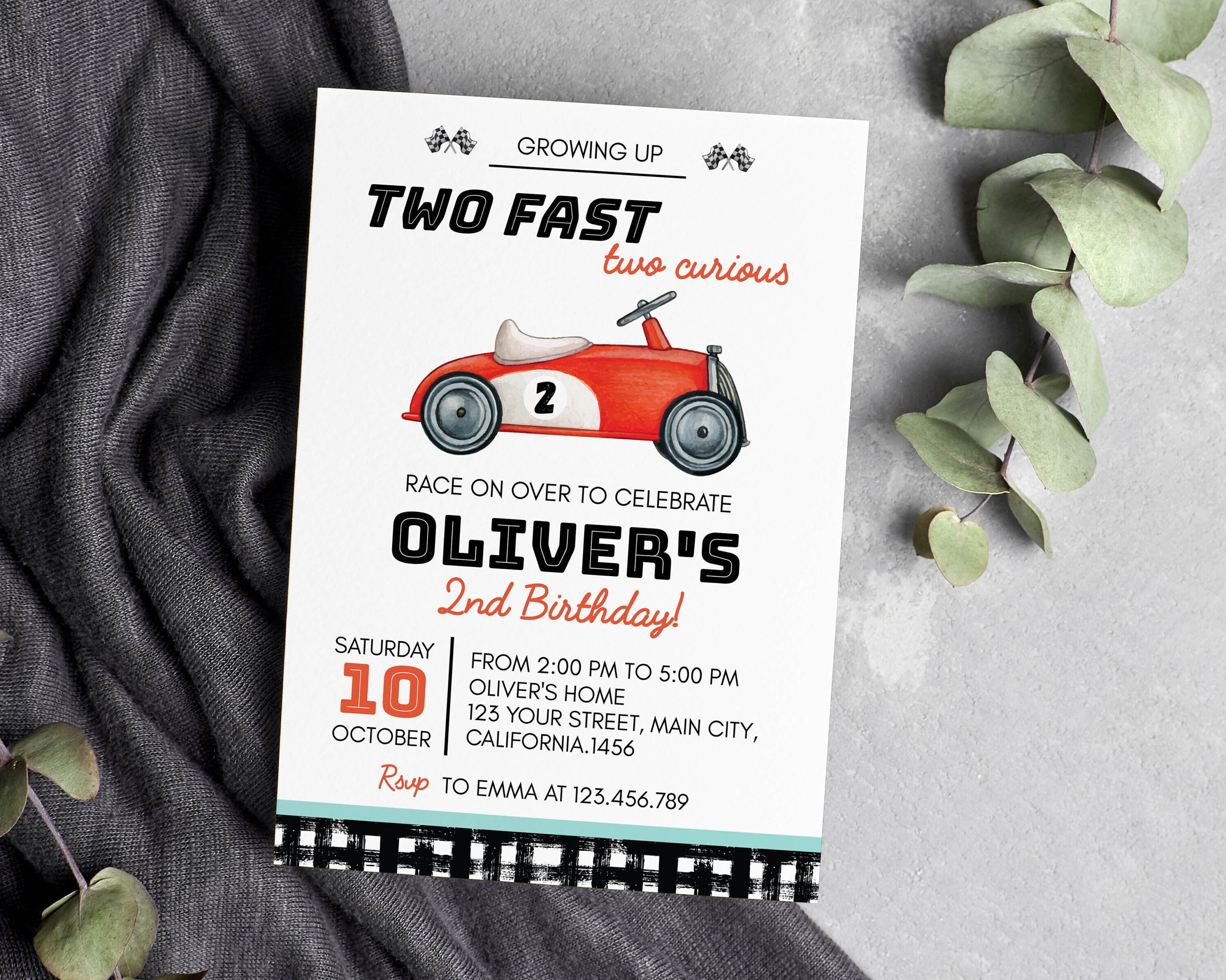 EDITABLE Too Fast Invitation Racing Car Birthday Invitation - Etsy