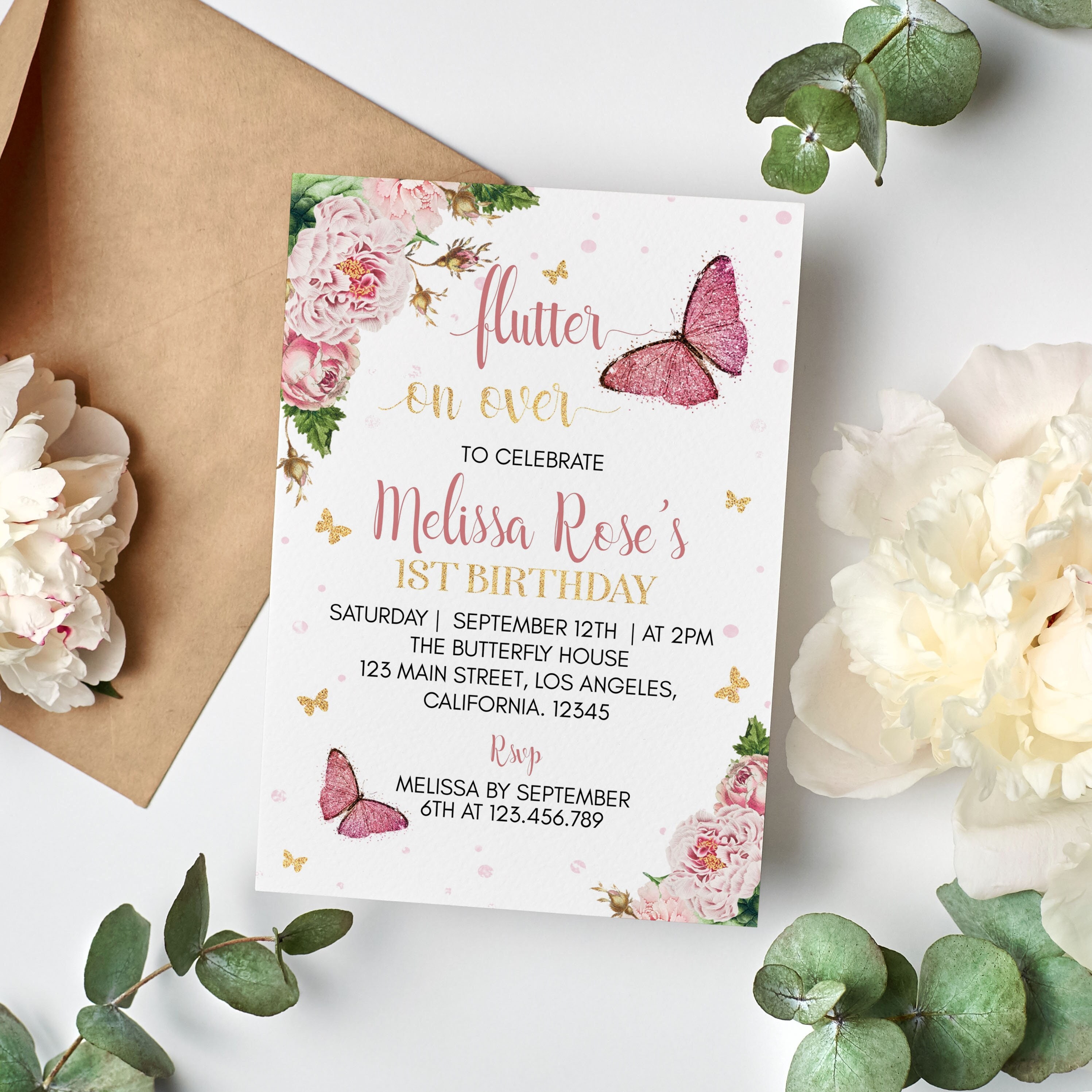 EDITABLE Butterfly Birthday Invitation Pink Floral Butterfly - Etsy