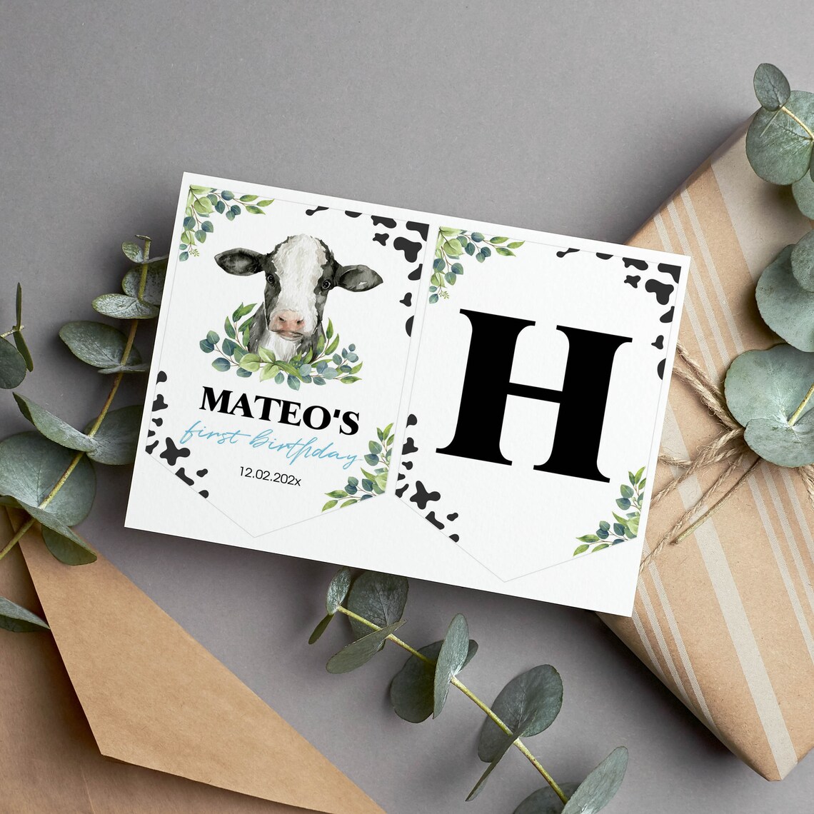 Editable Holy Cow I'm One Birthday Banner Moo Cow Happy - Etsy