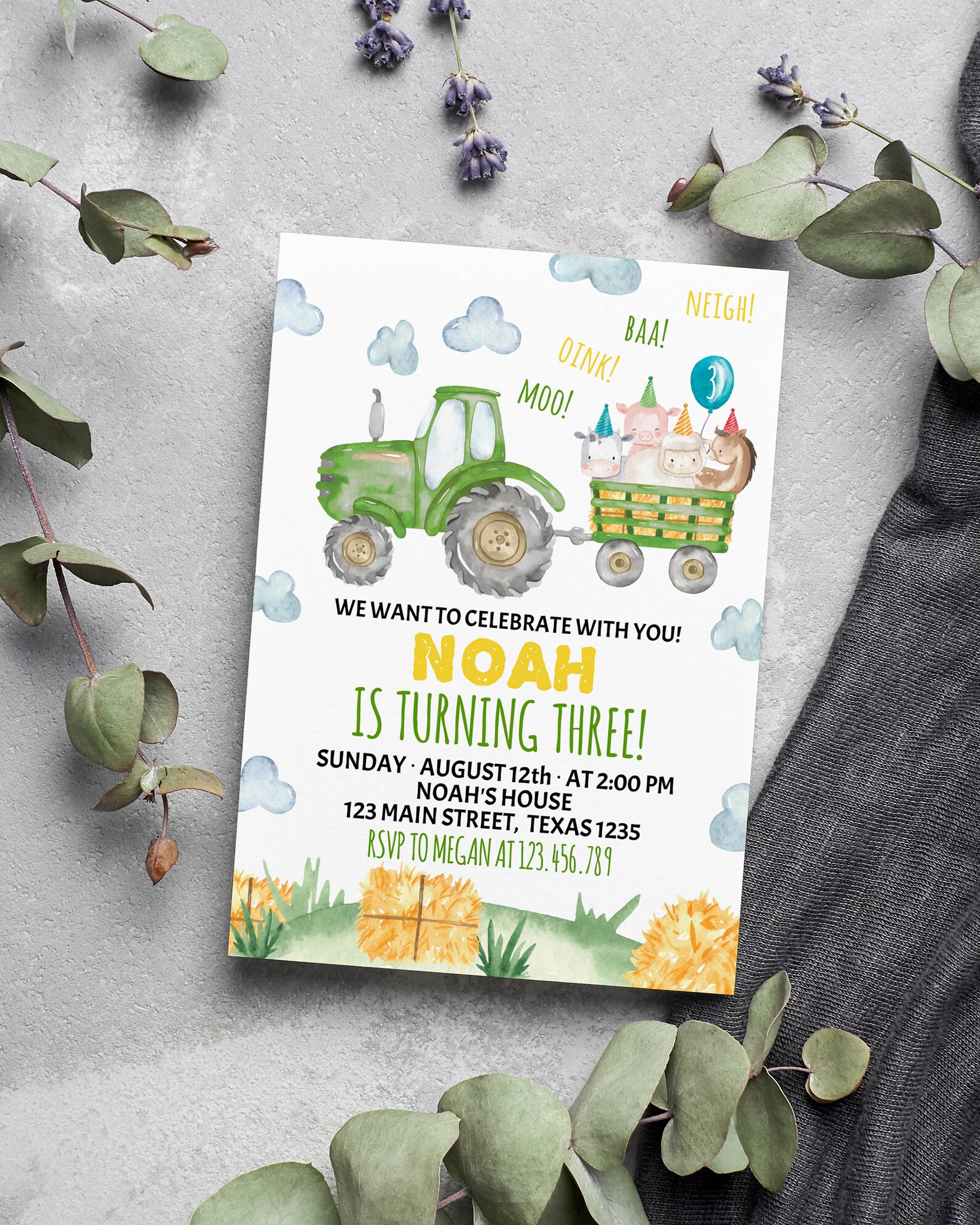 EDITABLE Tractor Birthday Invitation Green Tractor - Etsy