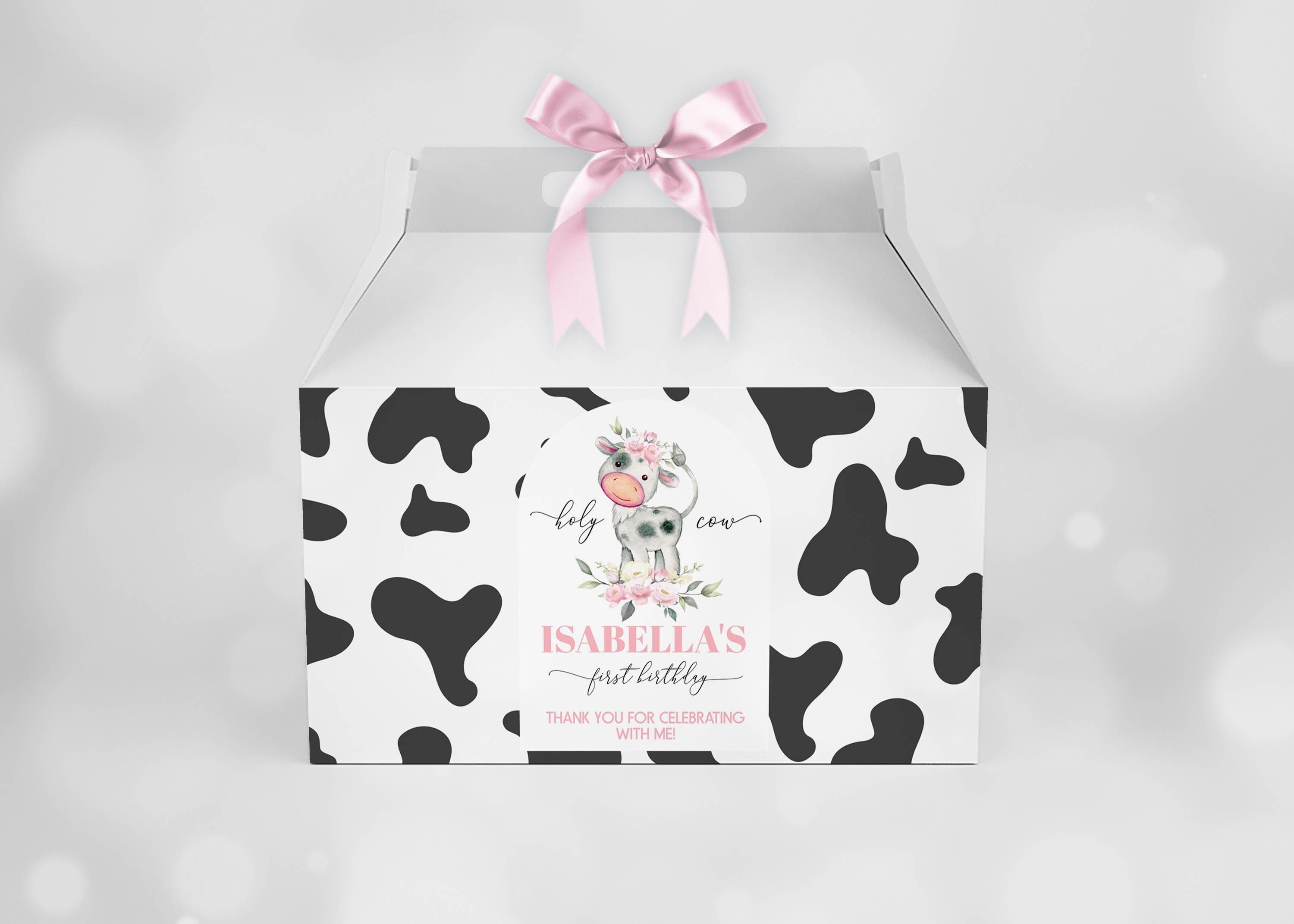 EDITABLE Holy Cow I'm One Gable Gift Box Label Cow - Etsy