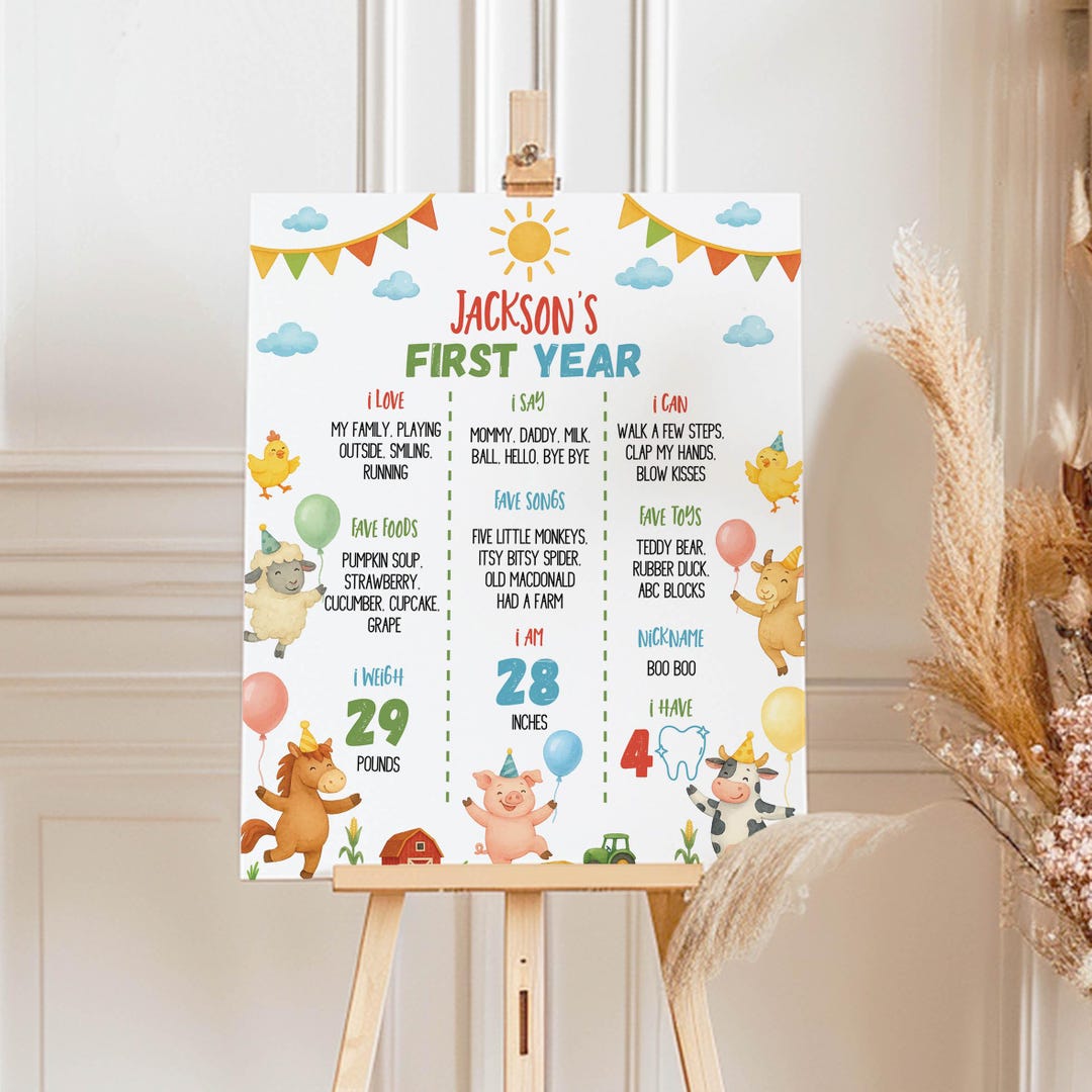 EDITABLE Farm Animals Birthday Milestone Sign, 1st Birthday Milestone ...