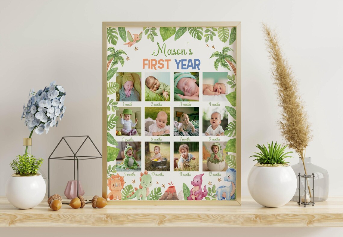 Editable Dinosaur 1st Birthday Photo Collage, Oneasaurus Party ...
