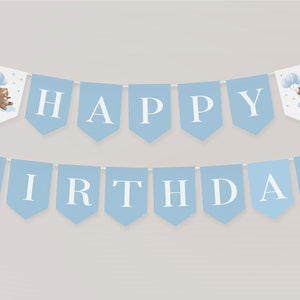 Editable Bear Birthday Banner, Teddy Bear Happy Birthday Banner, Beary ...