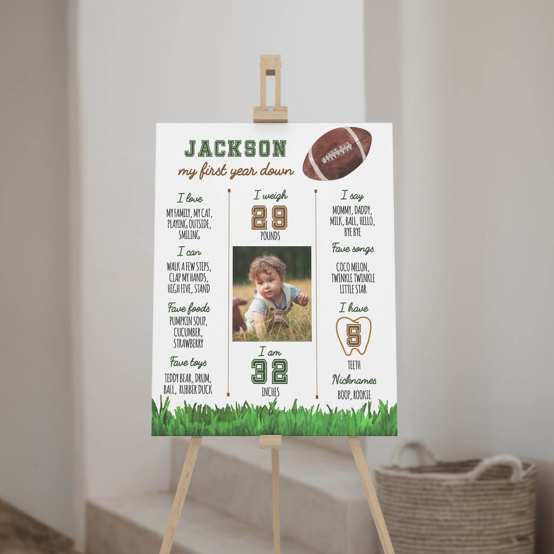 EDITABLE Football Milestone Board, Football 1st Birthday Milestone ...