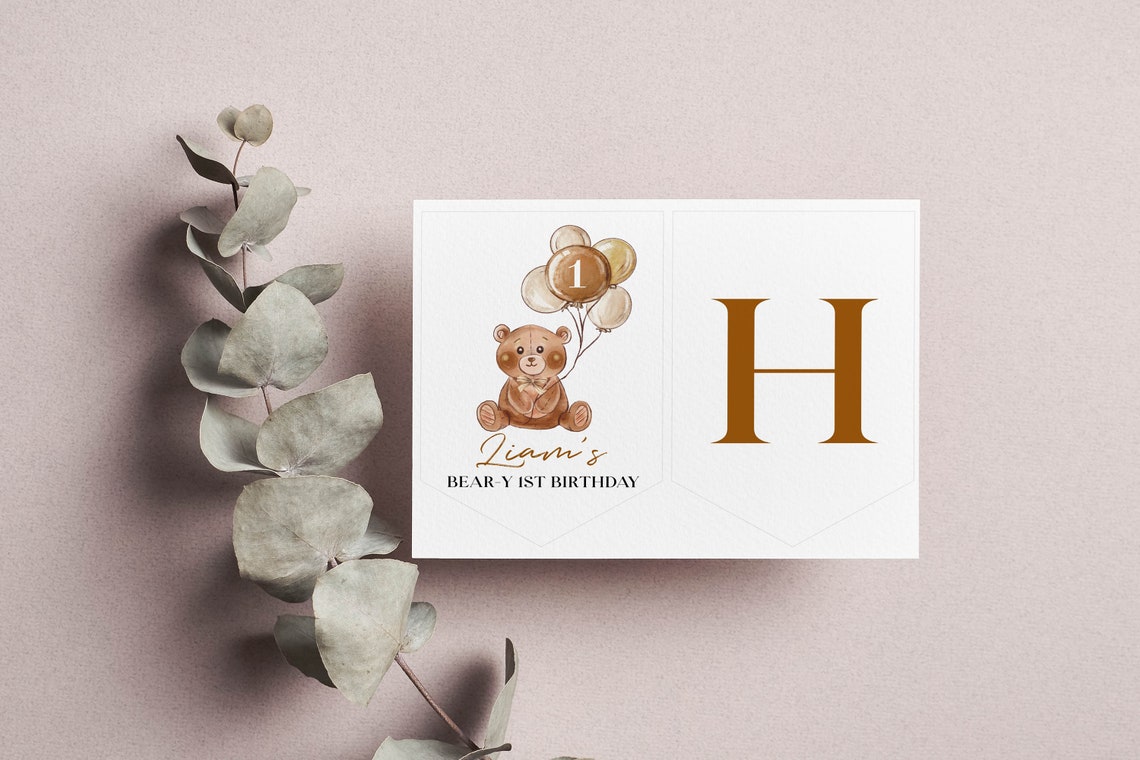 Editable Bear Birthday Banner Teddy Bear Happy Birthday - Etsy