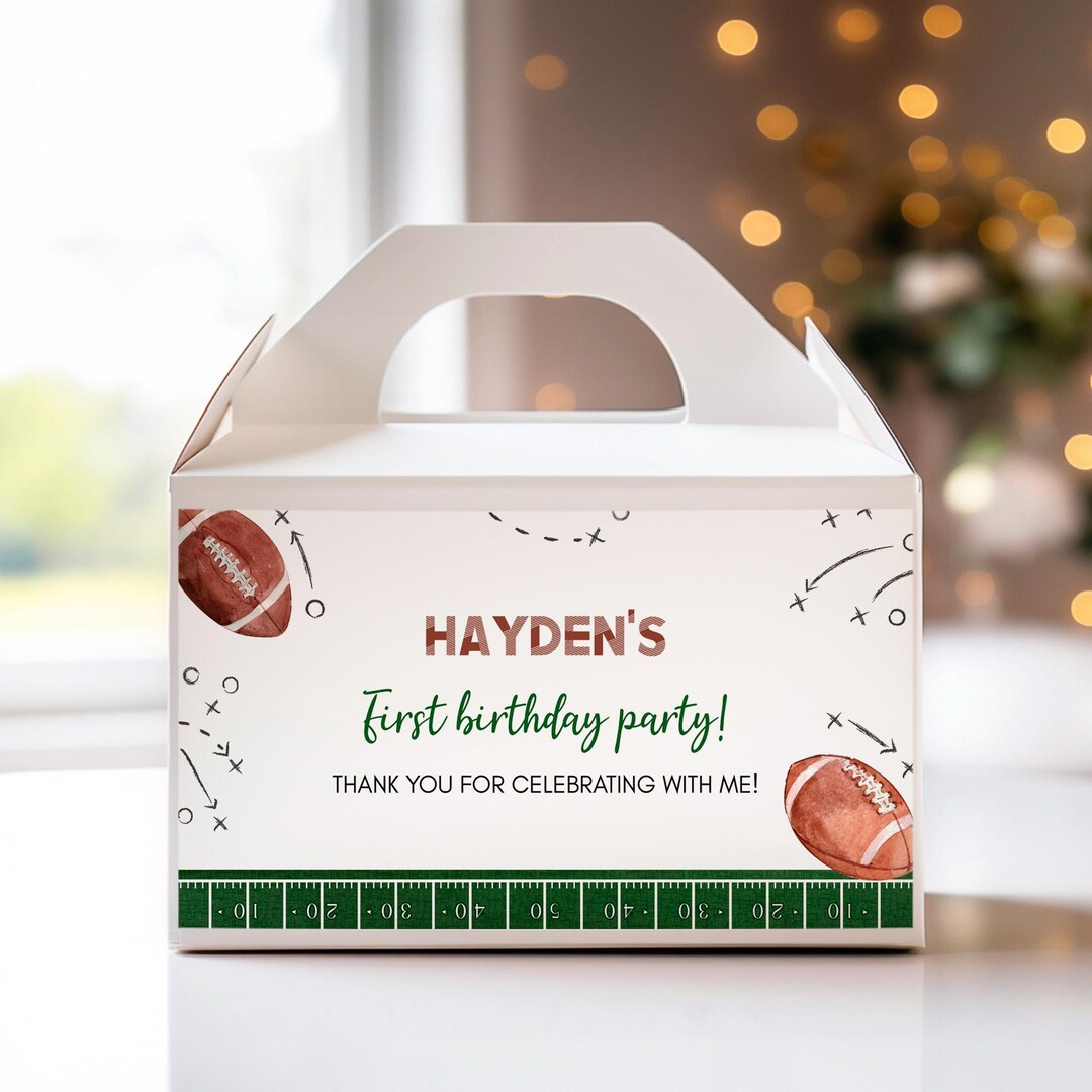 EDITABLE Football Gable Gift Box Label, Sports Birthday Party Favor Box ...