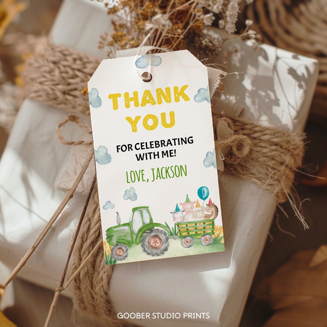 EDITABLE Tractor Favor Tags, Green Tractor Birthday Thank You Tag, Farm ...