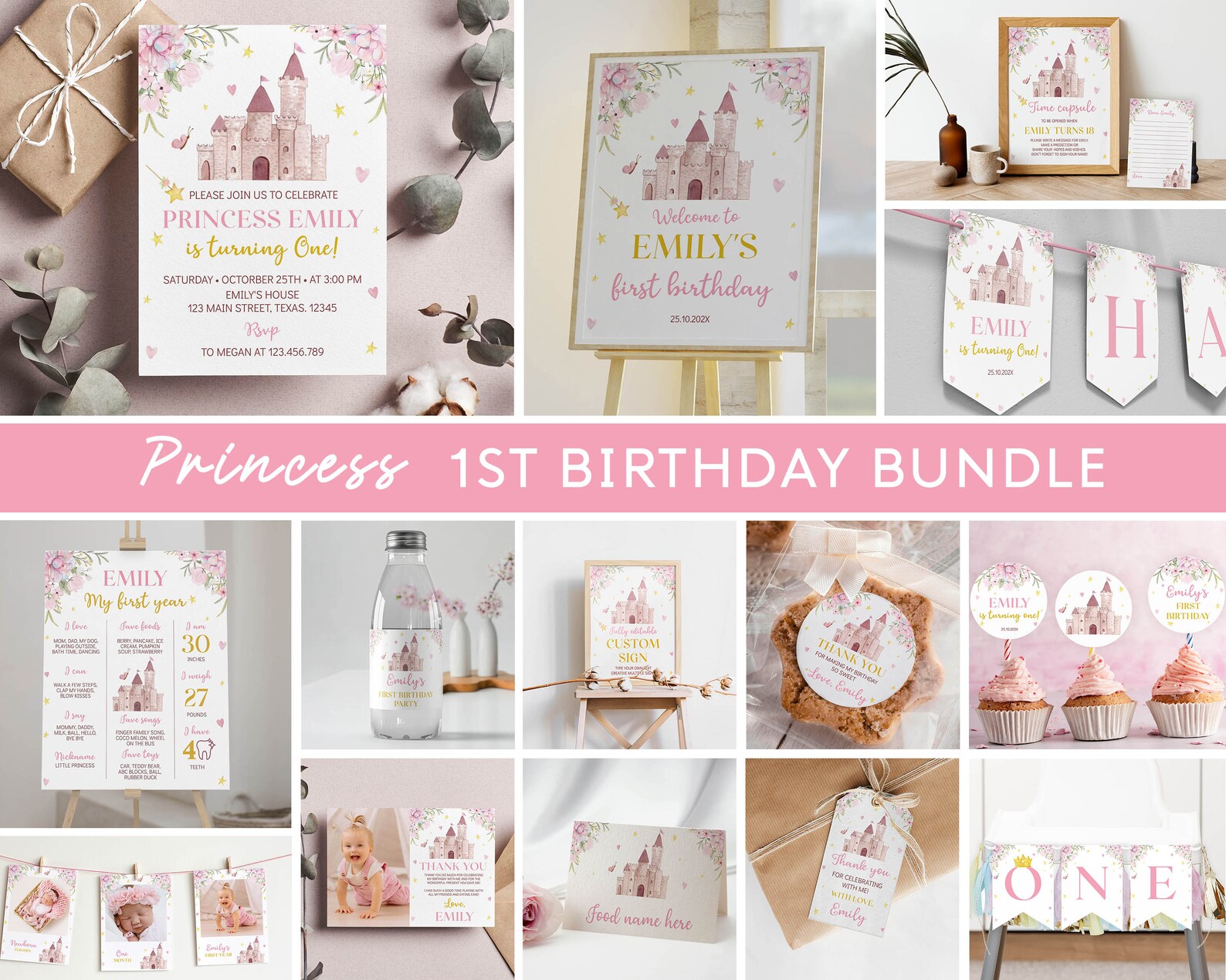 Editable Princess Party Invitation Bundle Royal 1st Birthday - Etsy