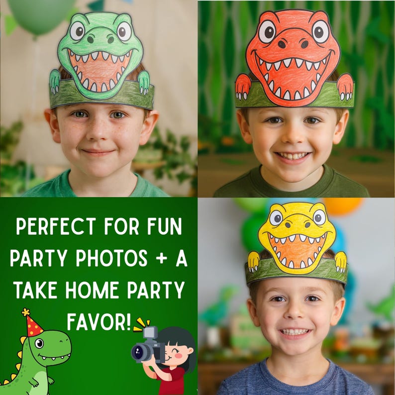 Printable Dinosaur Birthday Crown | Instant Download DIY Party Hat for ...