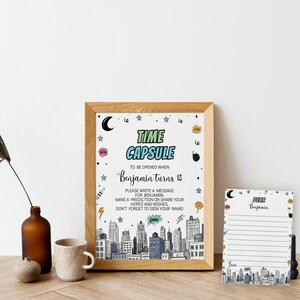Superhero Birthday Time Capsule Sign & Card, Editable Comic Book-themed ...
