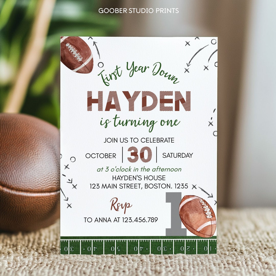 EDITABLE Football Birthday Invitation, First Birthday Football ...