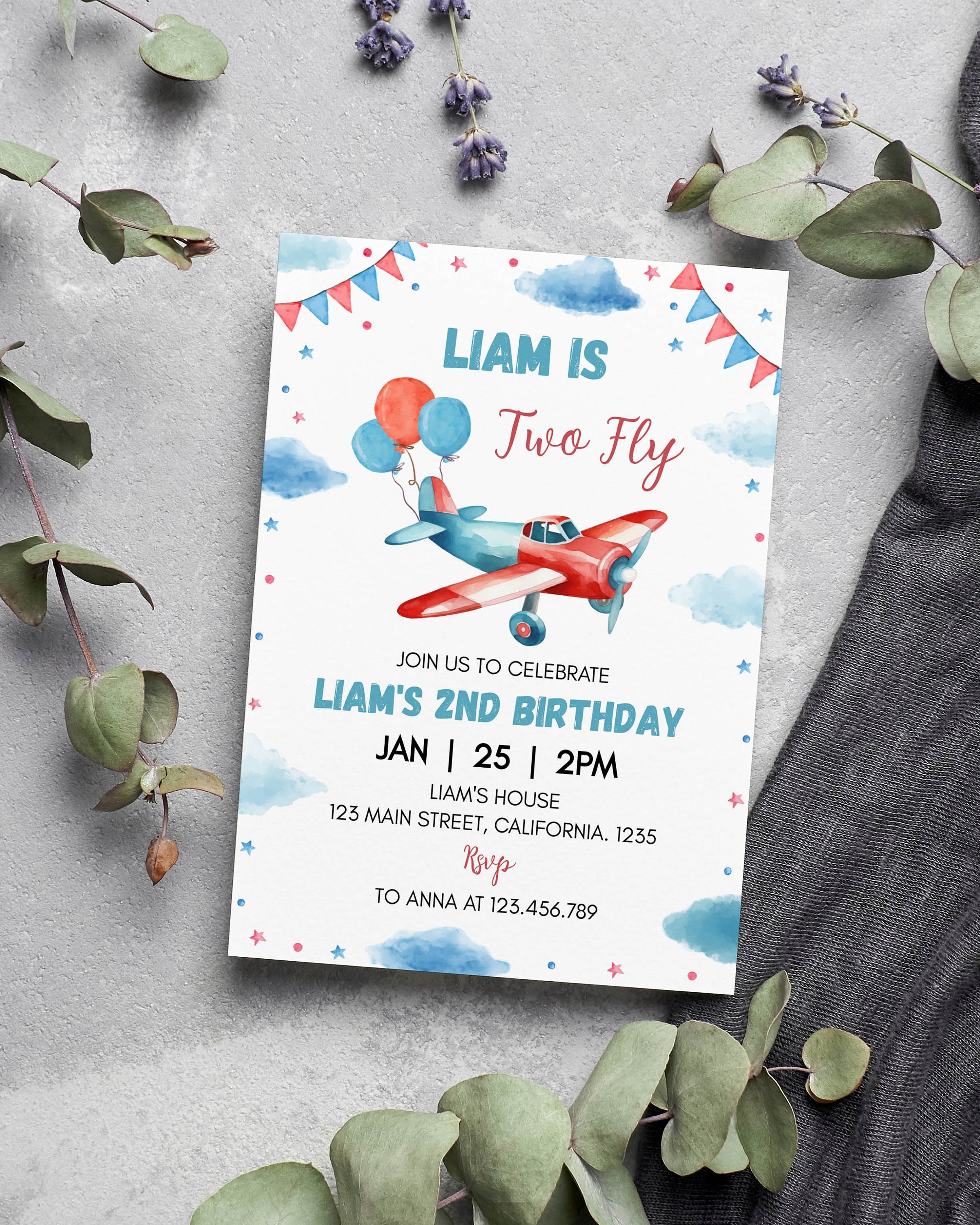 Editable Airplane Birthday Invitation, Two Fly Birthday Invitation, Boy ...