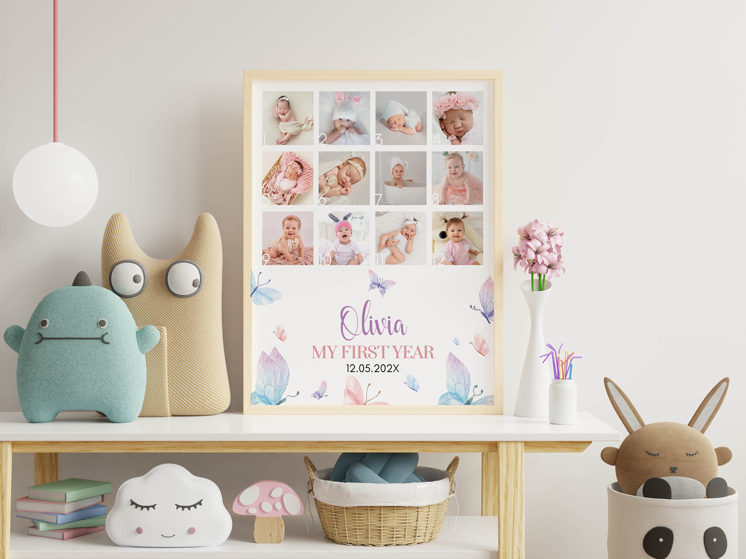 Editable First Year Photo Collage, 12 Month Photo Print, Butterfly 1st ...