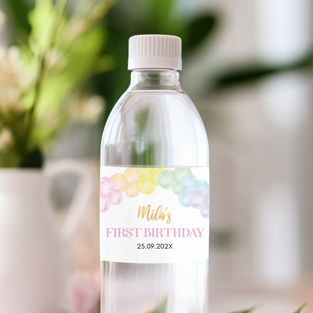EDITABLE Pastel Rainbow Water Bottle Labels, Boho Rainbow Birthday ...